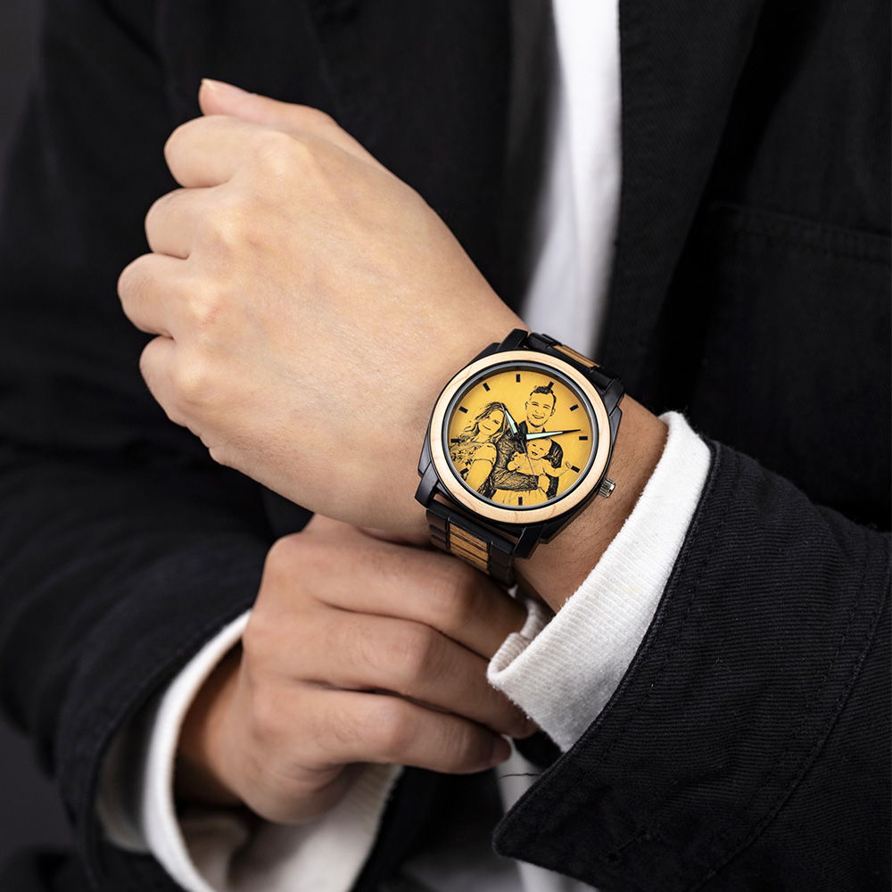 Personalized Men’s Wooden Photo Watch - Mr. Robert - Medium