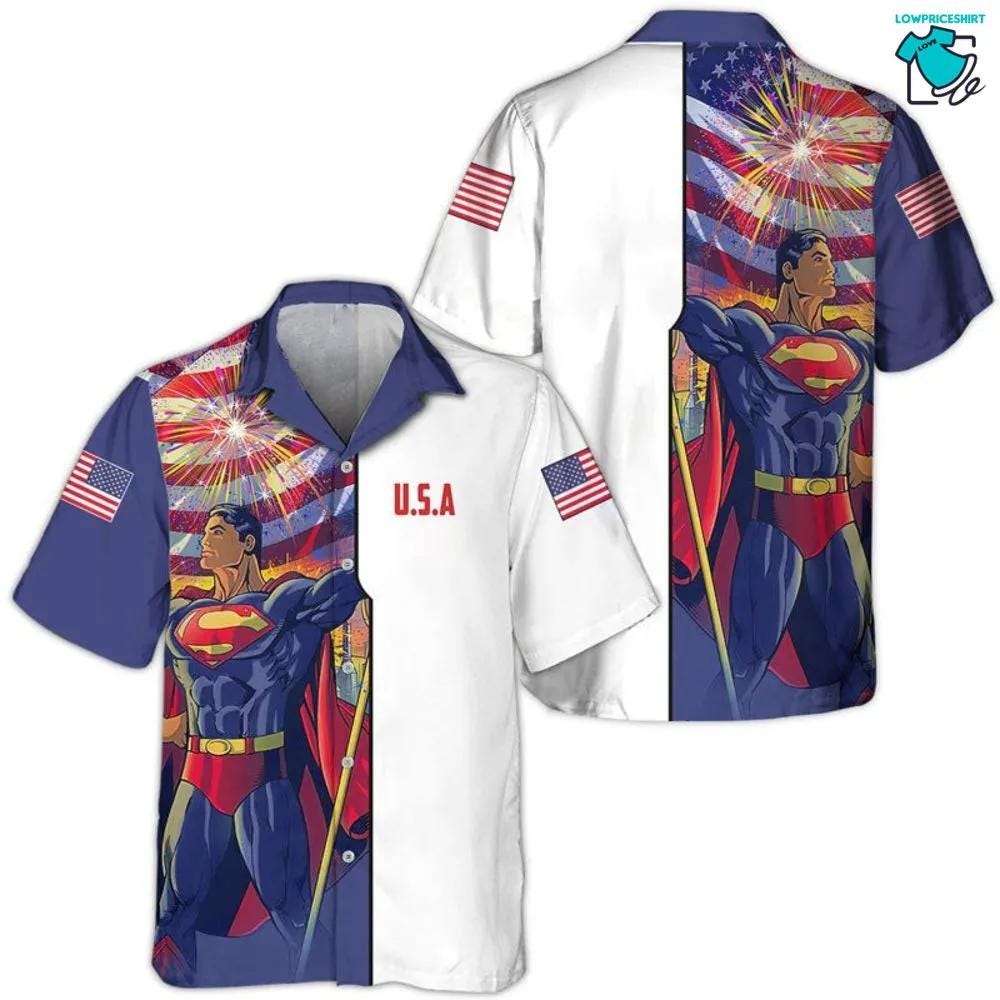 Superman Usa Flag Fourth Of July Hawaiian Button Up Hawaiian Shirt | by ...