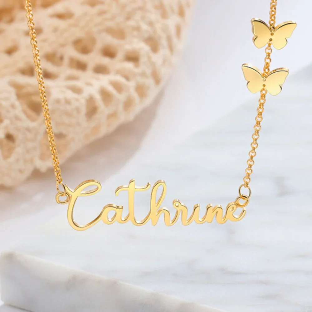 Personalised Name Necklace Two Butterfly Charms, Sterling Silver Name ...