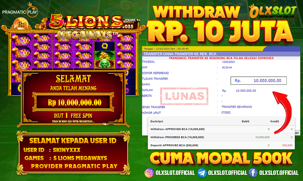 OLXSLOT Bukti Kemangan Jackpot Di 5 LIONS MEGAWAYS - OLXSLOT - Medium