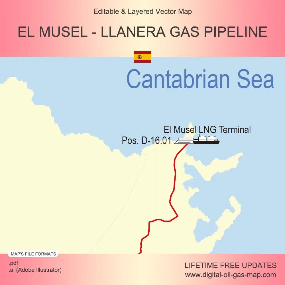 Map of El Musel — Llanera Gas Pipeline Mapa del Gasoducto El Musel ...
