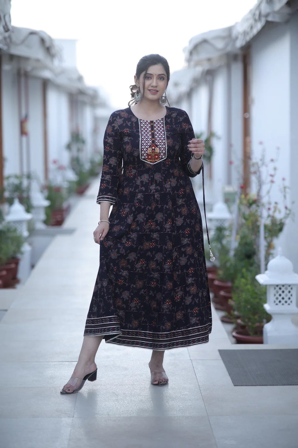 Step into Style with the Best Indigo Floral Print Anarkali Kurta From ...