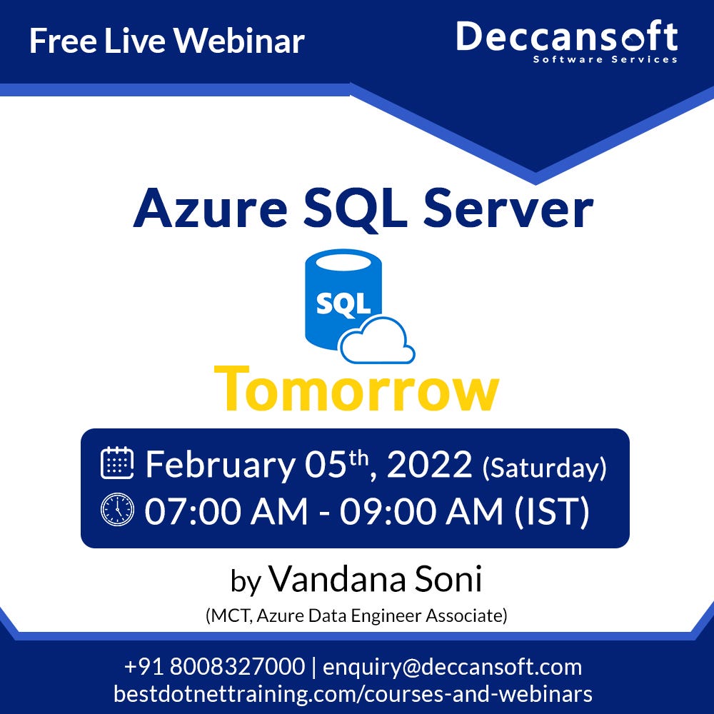Free Live Webinar on Azure SQL Server - BestDotNetTraining - Medium