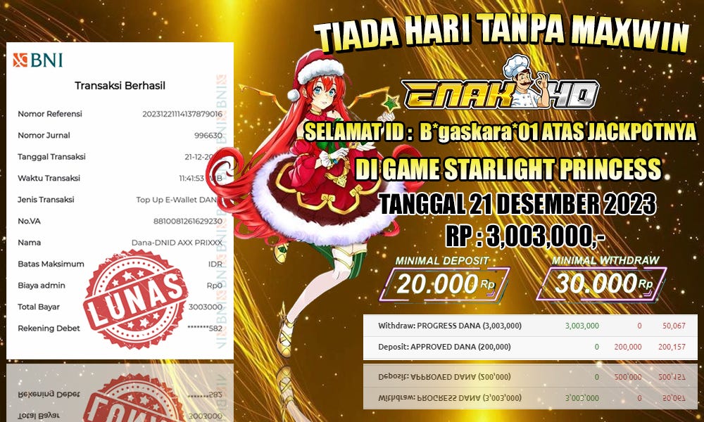 Modal 200K WD Terus Sampai 3jt Jutaan, Bukti JP Member Enak4D Bermain Di STARLIGHT PRINCESS ...