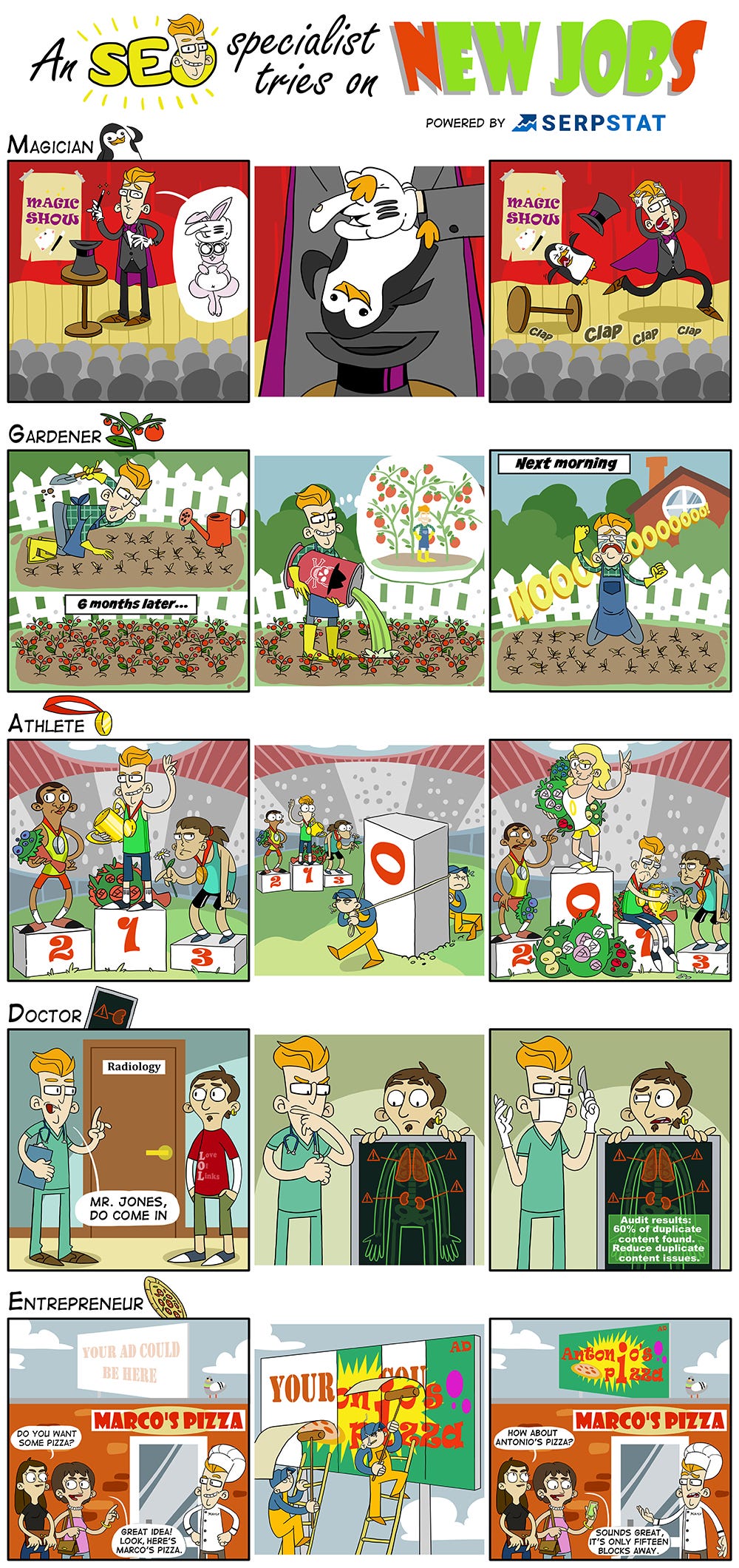 An SEO Man Tries On New Jobs [Comic] | by Elena Kyrzhilova | Medium