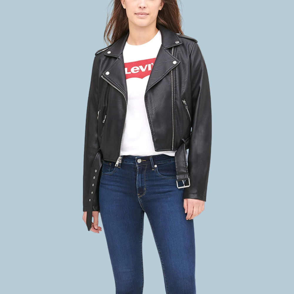 Levi S Faux Leather Women S Belted Motorcycle Jacket Aleeshop Medium