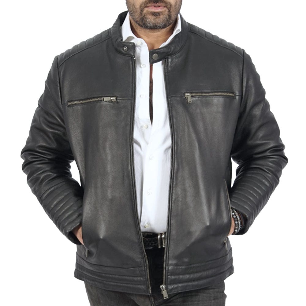 Dave Real Biker Black Leather Jacket - Boston Harbour - Medium