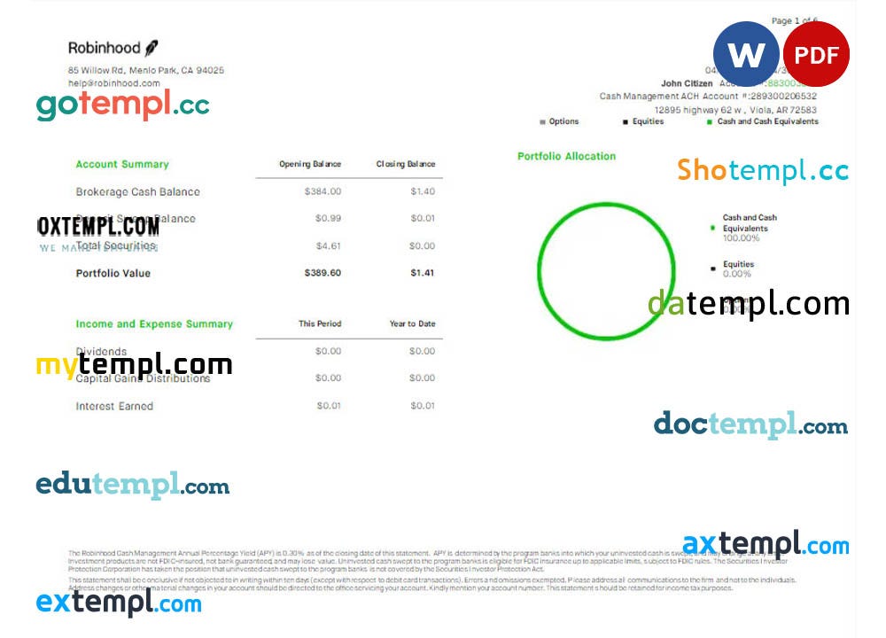 USA Standard Bank statement Word and PDF template, 6 pages | by ...