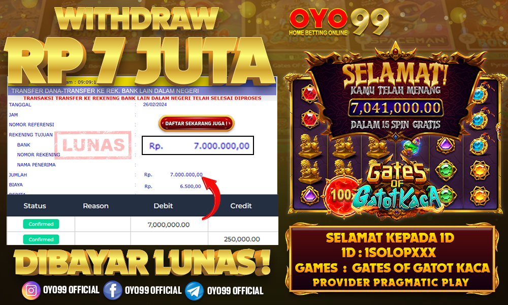 OYO99. gacor hari ini WD : RP 7,000,000 HOT PROMO OYO99 SILAHKAN CEK ...