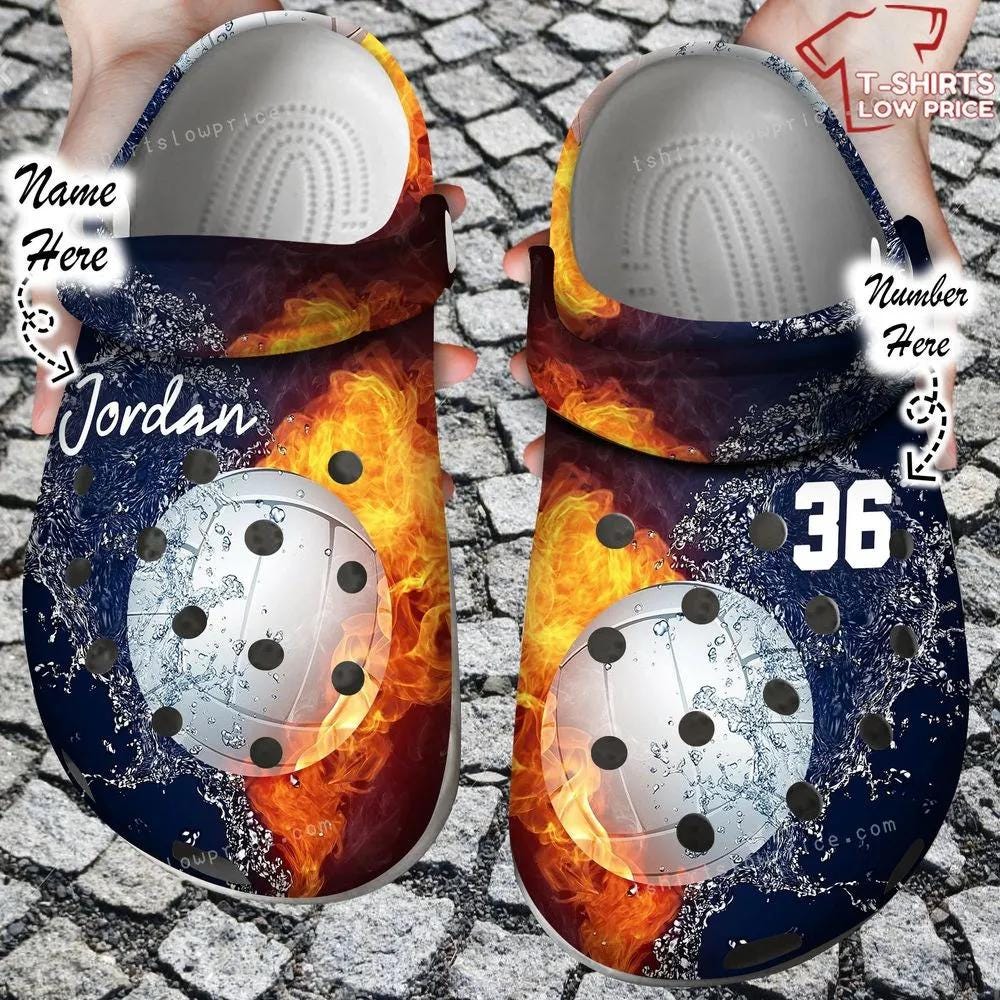 Custom Personalized Fire And Water Volleyball Crocs Clog Shoes For Mens ...