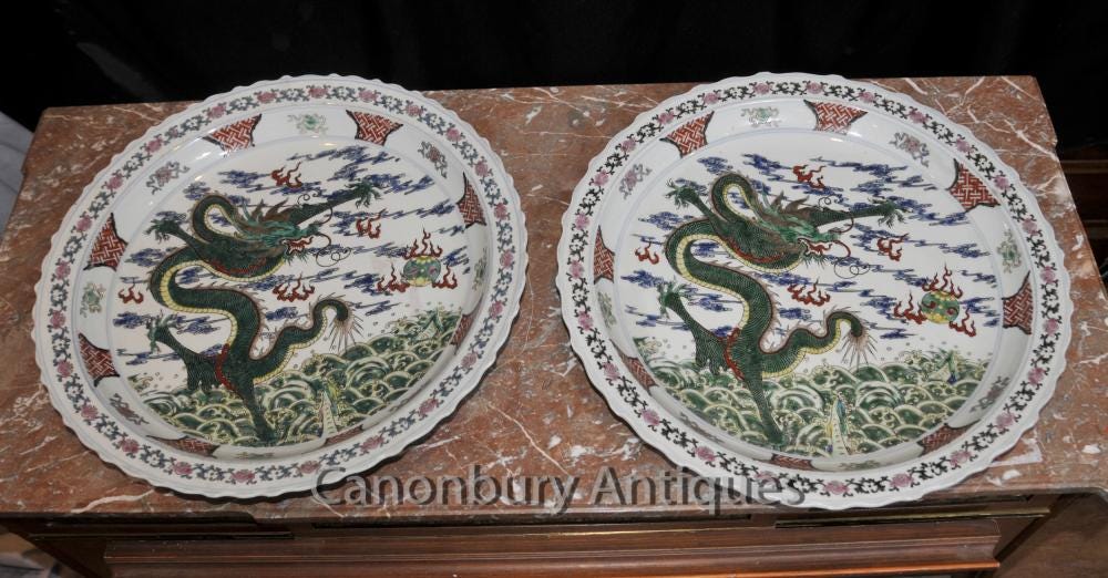 Pair Chinese Qianlong Porcelain Dragon Plates Plaques Ceramic China ...