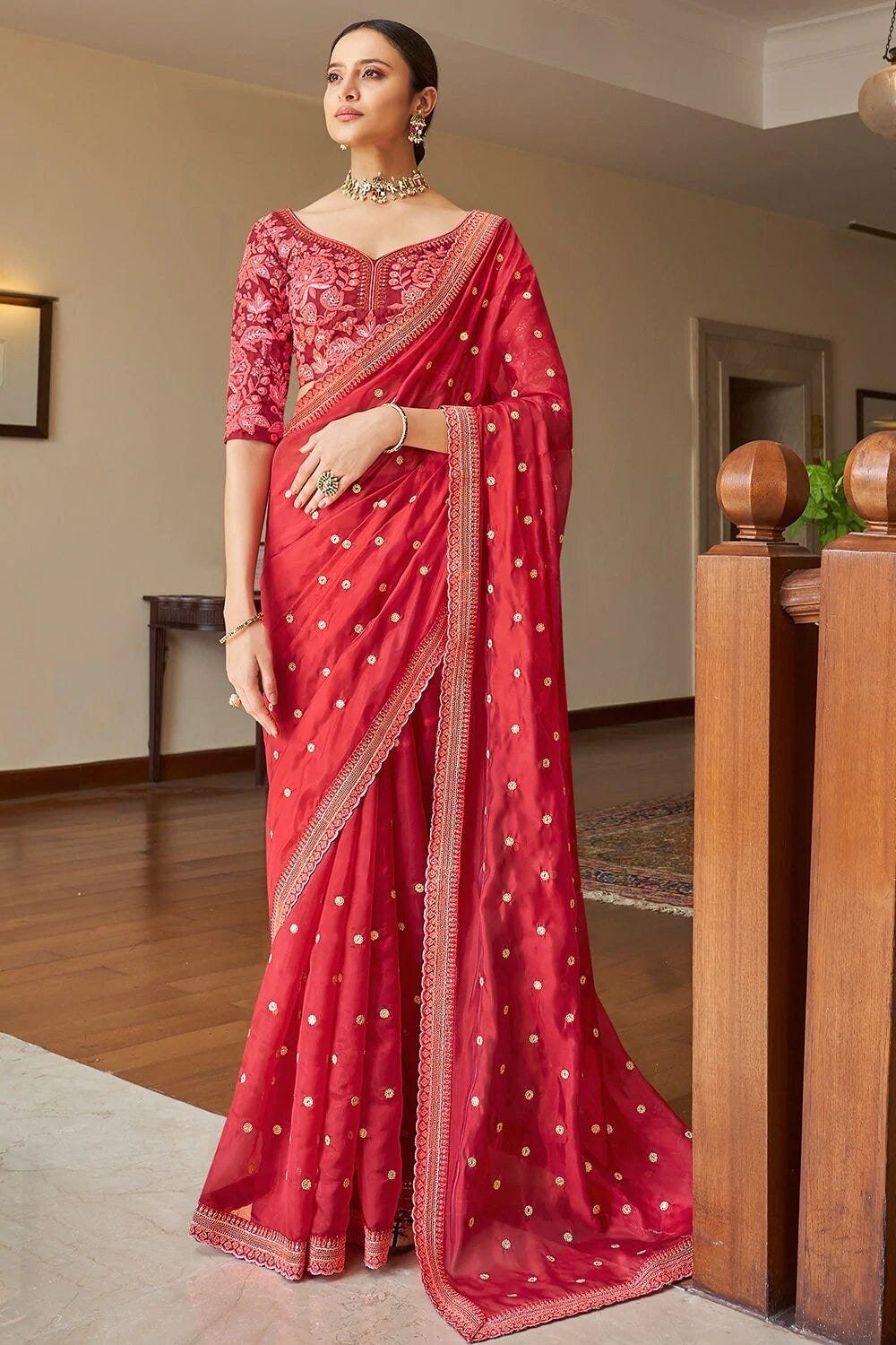 Cardinal Red Designer Saree. Buy Now- https://bit.ly/3HqUEbB | by ...