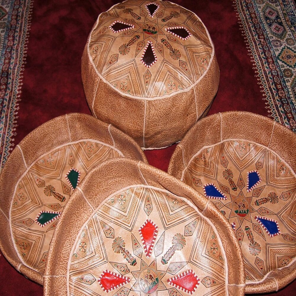 Moroccan Round Poufs Handmade Leather Ottoman — Foot Stool | by ...