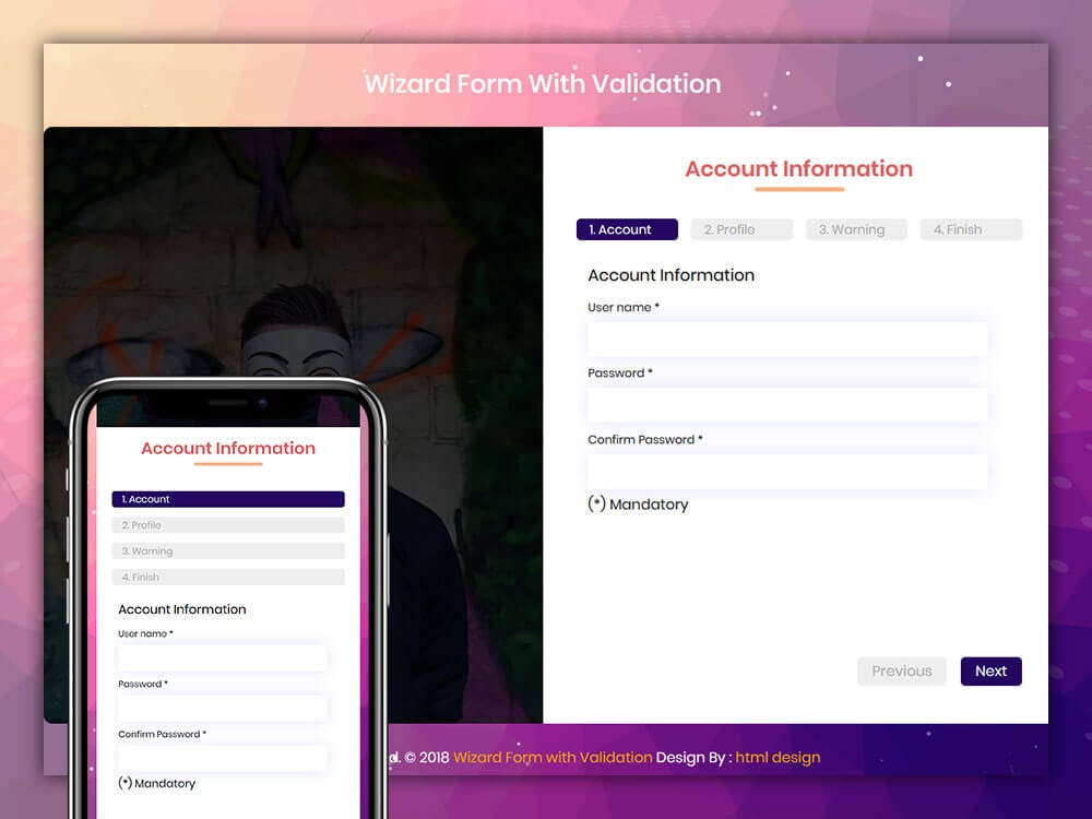 Step Wizard Form with Validation — Responsive Html Template | by HTML ... Step Wizard Form with Validation — Responsive Html Template | by HTML ...