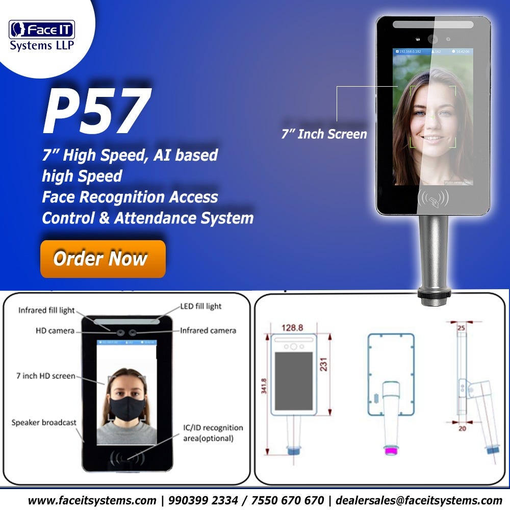 P57 7” High Speed, AI based high Speed Face Recognition Access Control ...