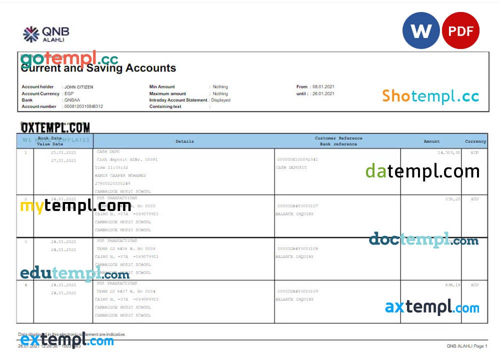 QATAR QNB ALAHLI bank statement Word and PDF template, version 2 | by Katempl | Medium