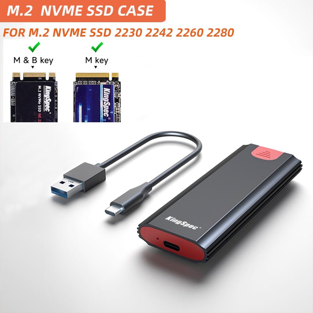 Hot Deals! KingSpec SSD Case 10Gbps M2 NVMe HDD Box M.2 NMVe SSD to USB 3.1 Enclosure Type A to ...