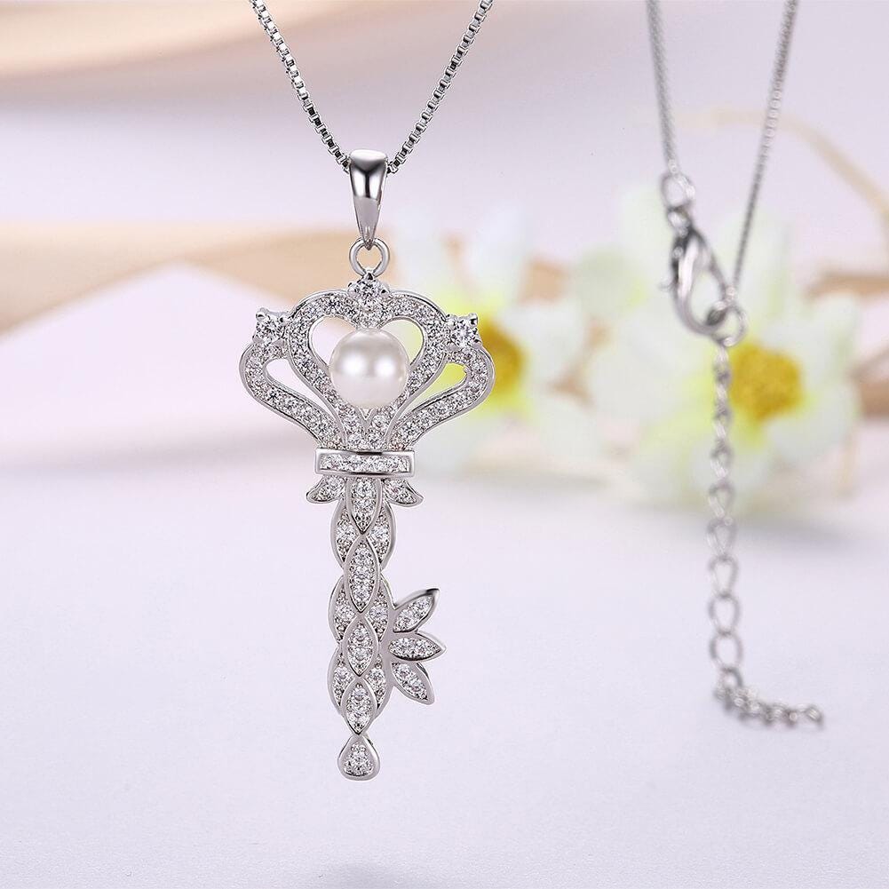 Austrian Crystal 18K White Gold Decadence Pave Key Pendant Pearl ...