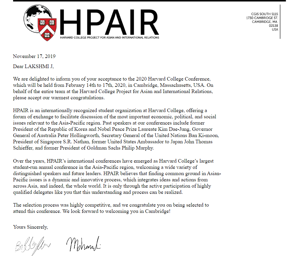 My journey to Harvard College Conference (HPAIR’20) | by Lakshmi J | Medium