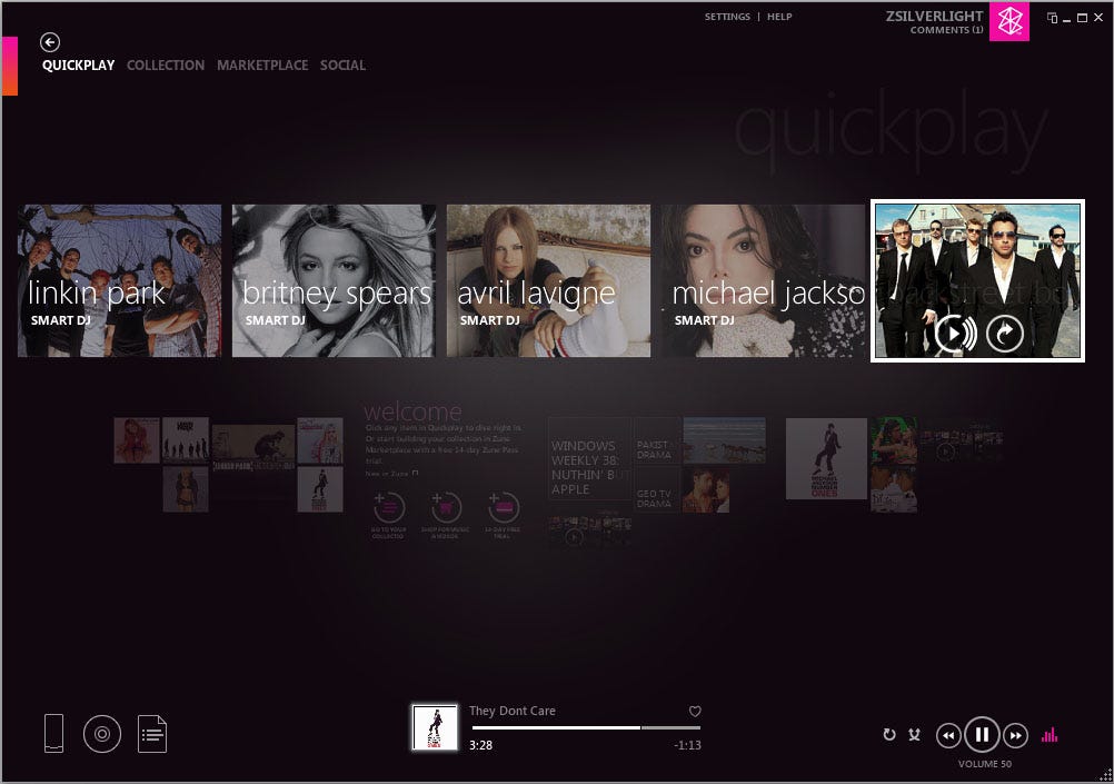 Playing Zune Desktop Now