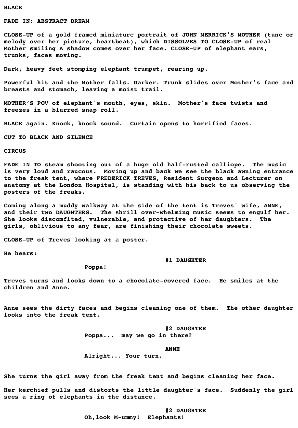 Page One: “The Elephant Man” (1980) | by Scott Myers | Go Into The Story