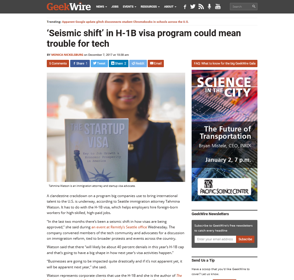 Geekwire Discusses H1bs | by Tahmina Watson | Medium