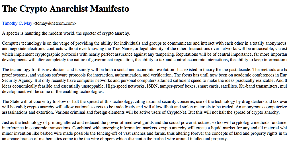 The Crypto Anarchist Manifesto is More Relevant than Ever | by Matt ...