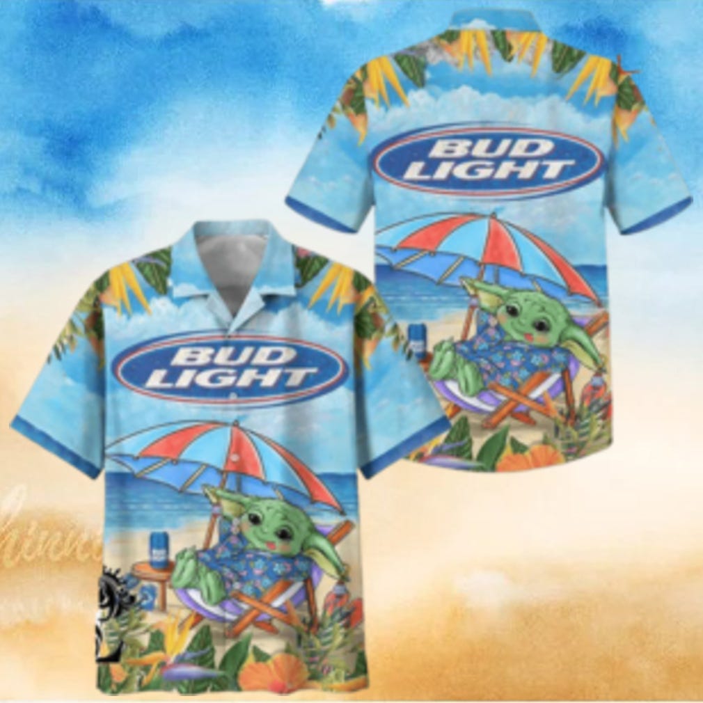 Baby Yoda Sitting On The Beach Bud Light Hawaiian Shirt Aloha Shirt Bud ...