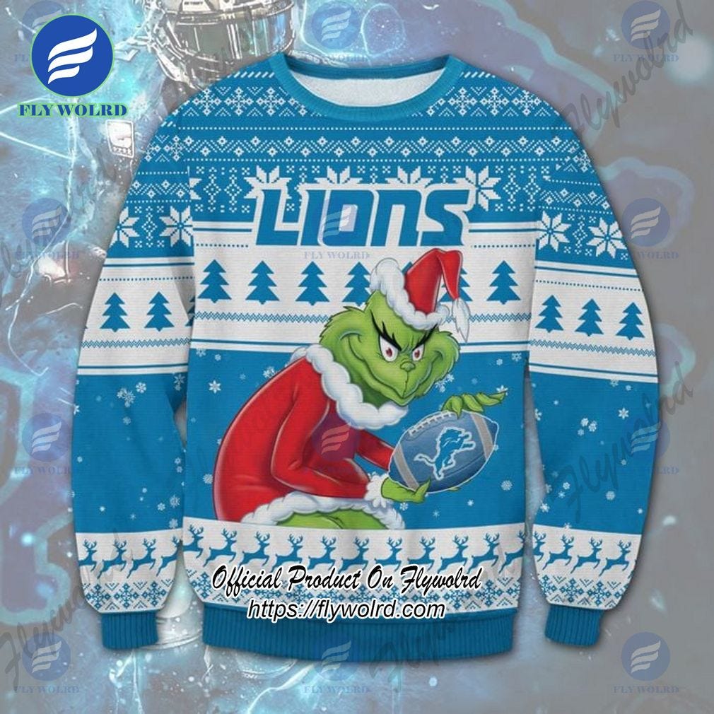 NFL Detroit Lions The Grinch Santa Hat With Logo In Ball Ugly Christmas ...
