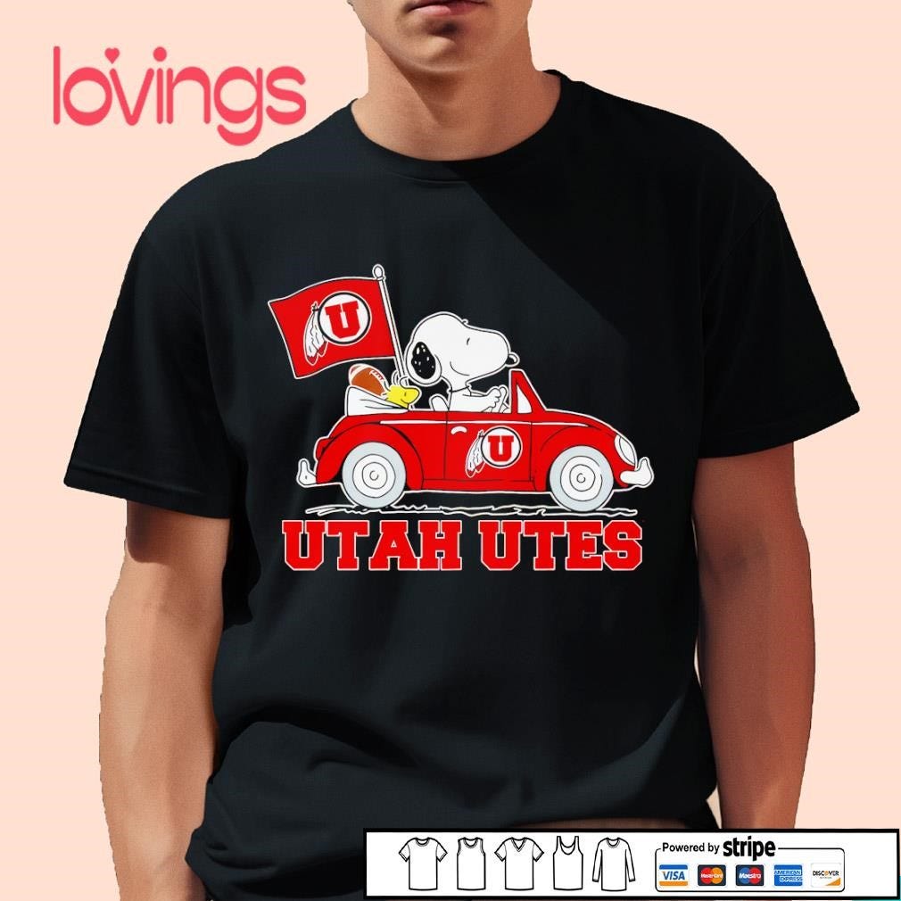 Peanuts Snoopy Woodstock drive car Utah Utes flag shirt - Lovingsquad ...