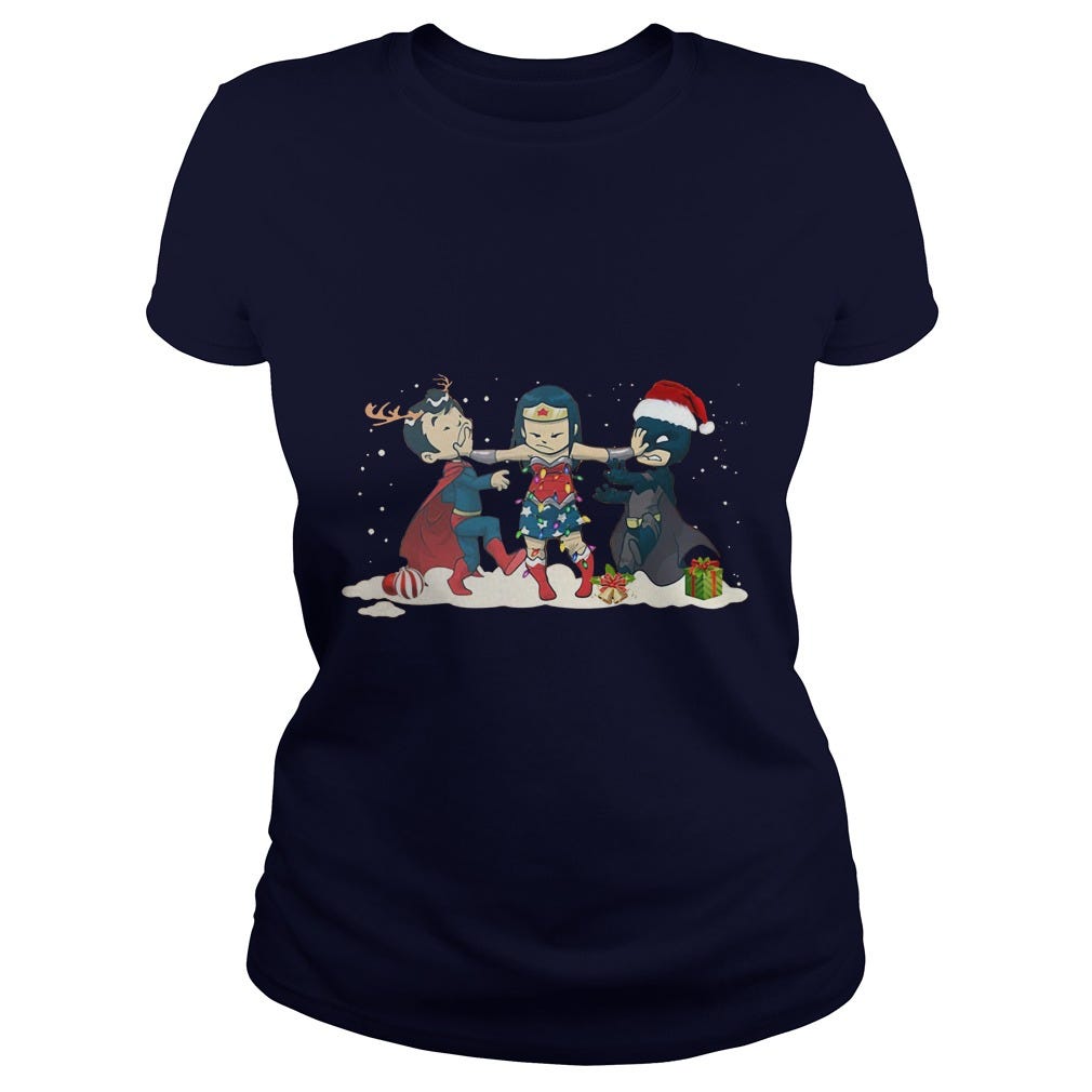 Chibi Batman Superman Wonder Woman quarrel Christmas night shirt | by ...