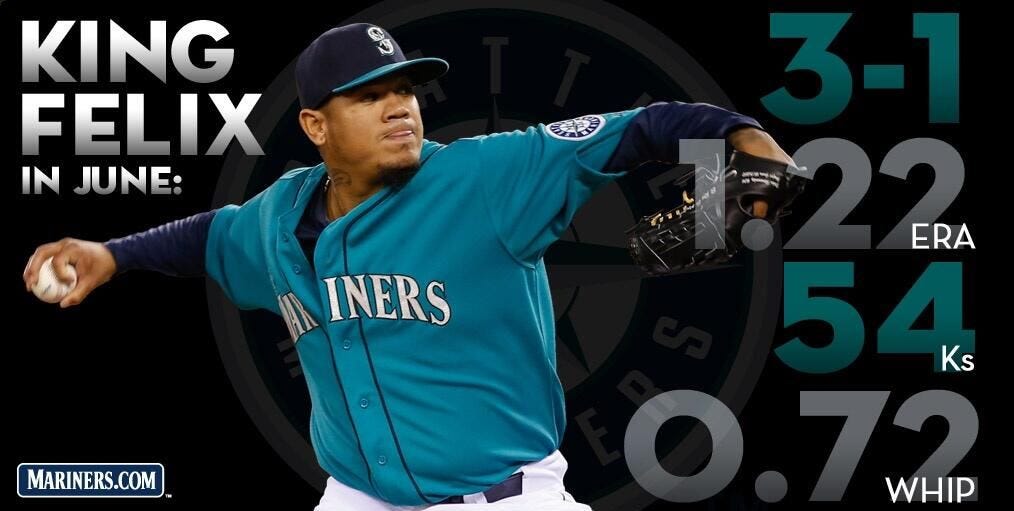 Felix Hernandez Named June Pitcher of the Month | by Mariners PR | From ...