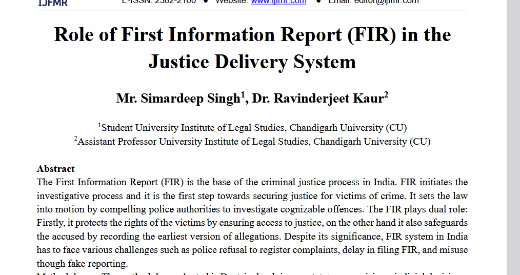 Peer Review — Role of First Information Report (FIR) in the Justice ...