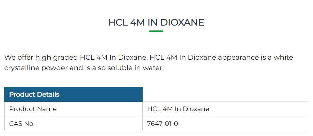 Leading HCL 4M In Dioxane Chemical Manufacturer and Supplier in Mumbai ...