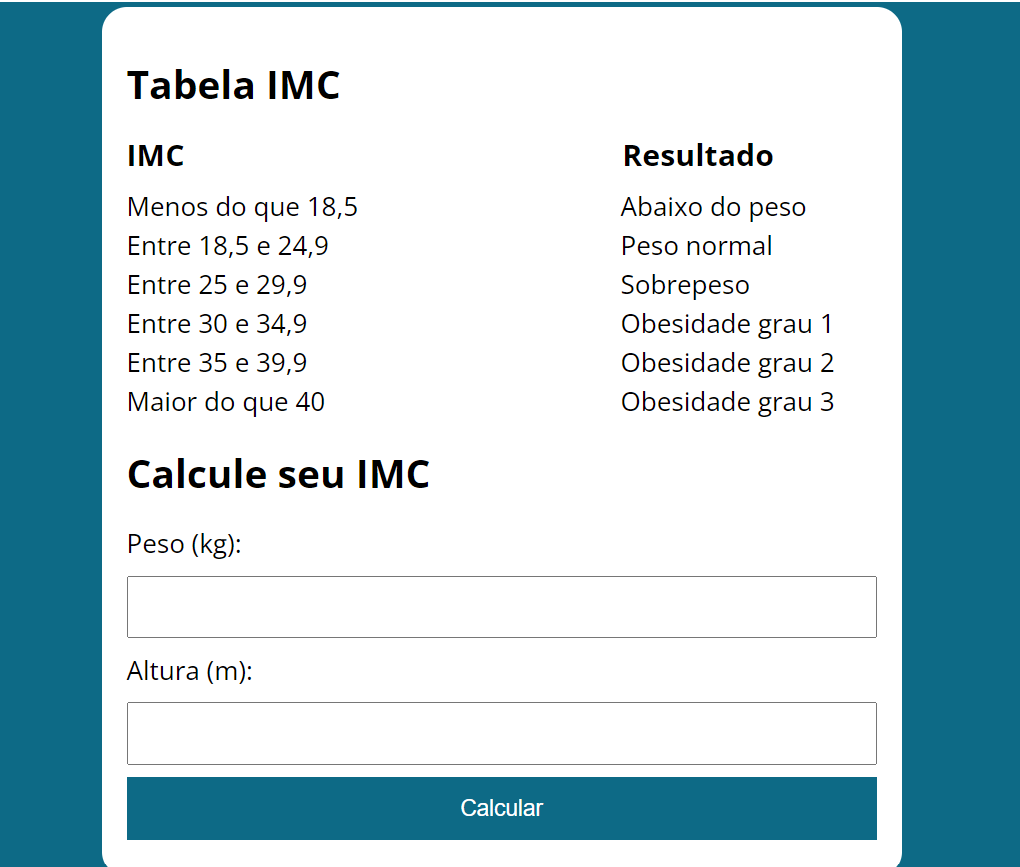 Calculadora IMC com JavaScript e HTML | by Vinicius dos Santos | Medium
