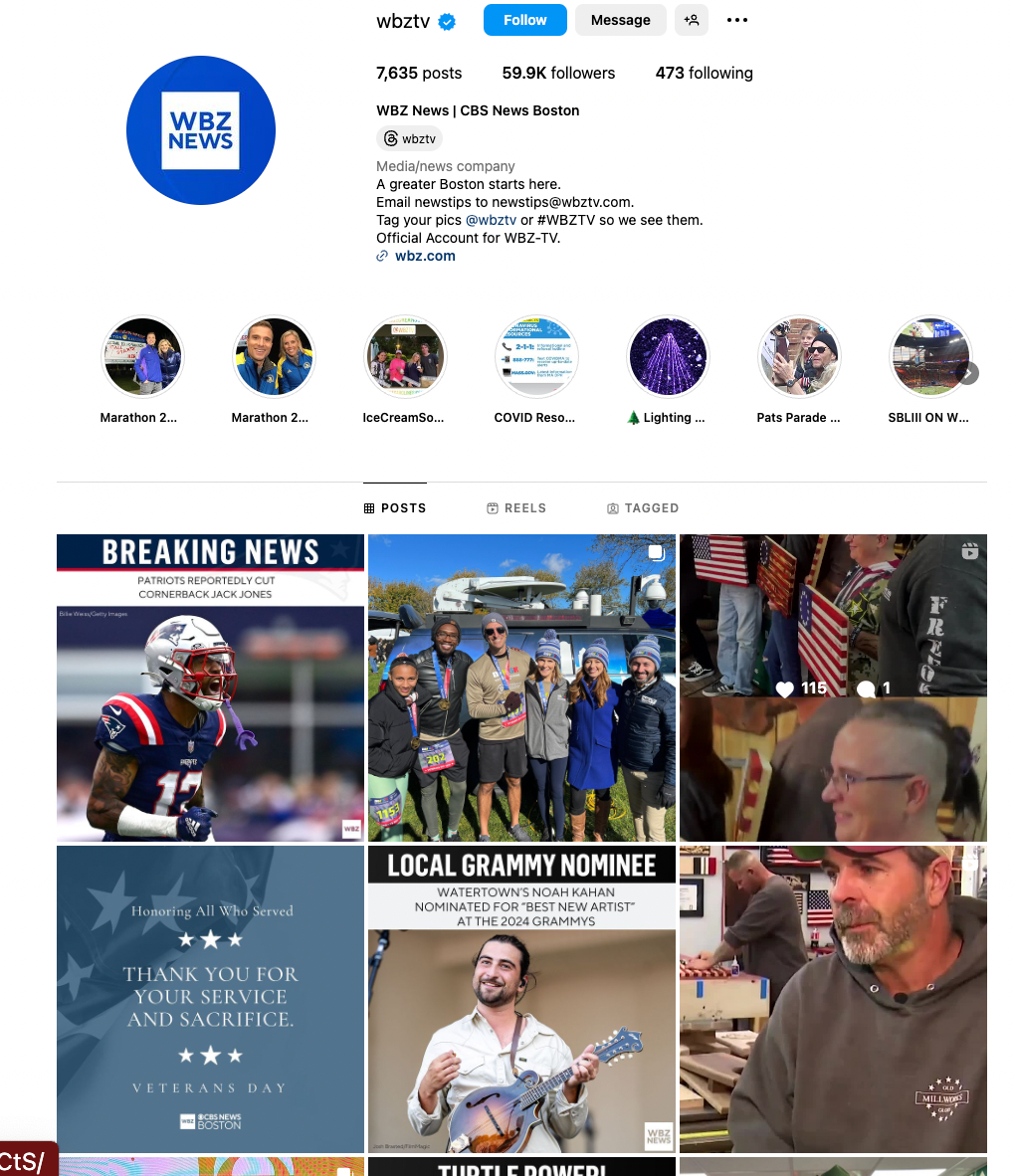 #8 Comparison of WBZ and CBSNews IG Accounts | by Stella Chen | Medium