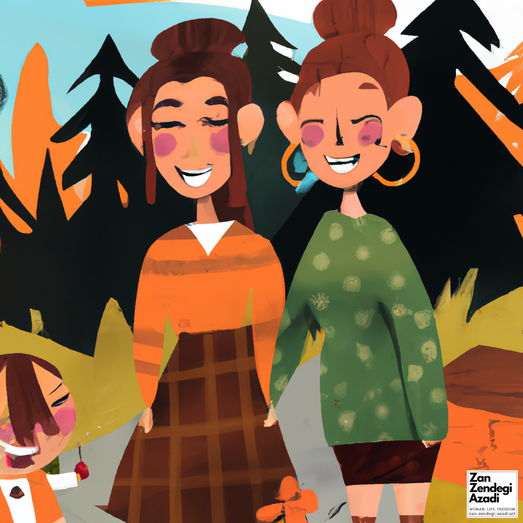 Two women and one child Laughing Forest in Cartoonish style - Zan ...