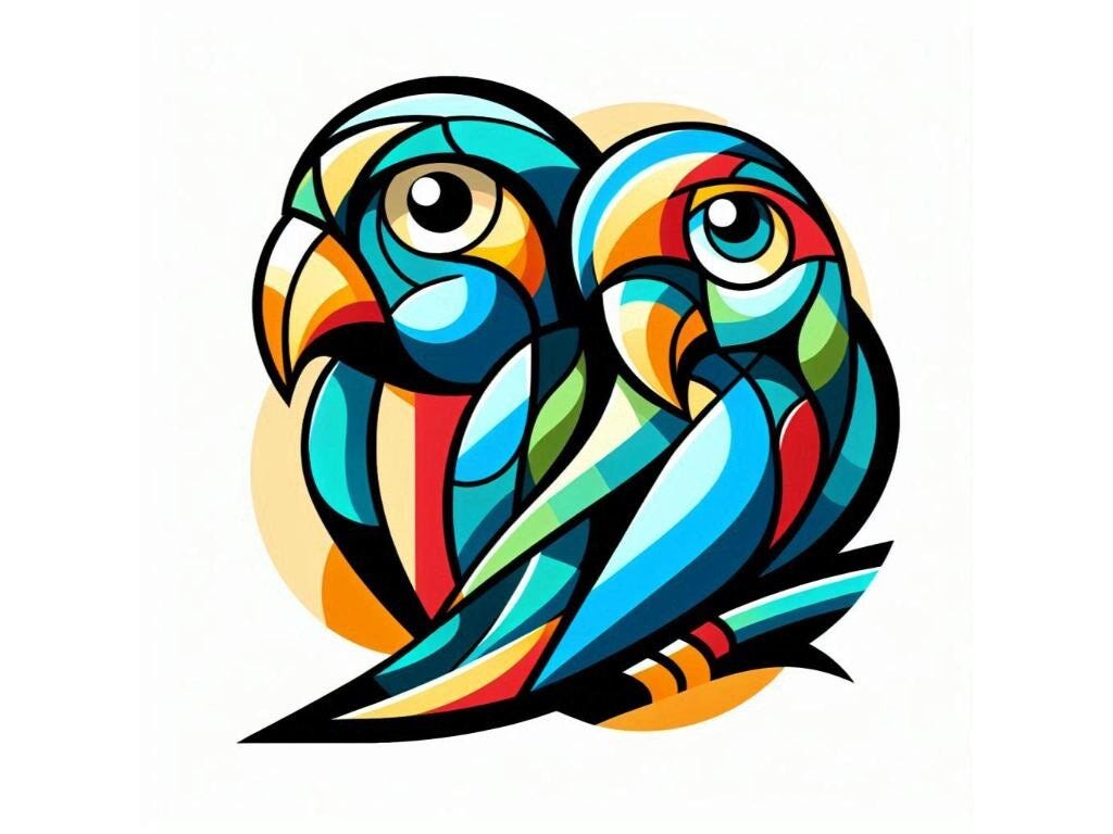 A Cubist Rendering of Two Parrots, with Free | by GlyphWells | Nov ...