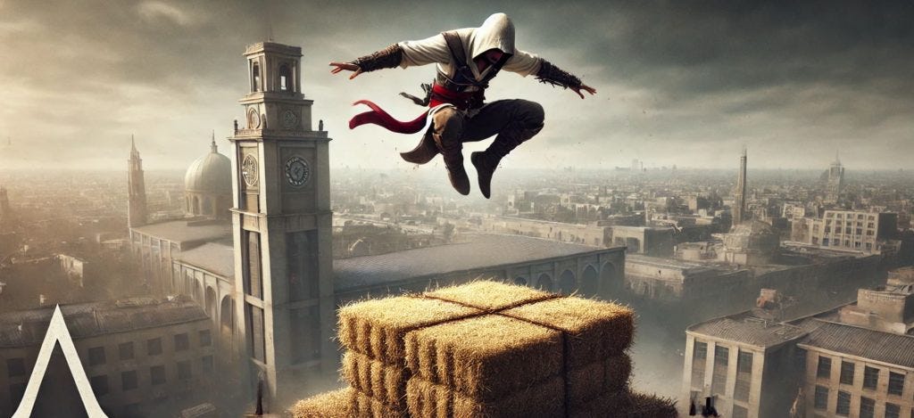 Jumping off buildings and surviving by landing on haystacks only works ...