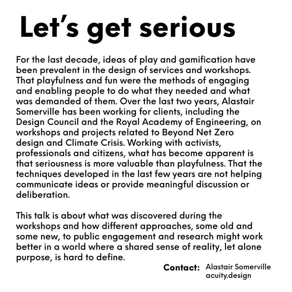 A talk about being Serious. Read for free… | by Alastair Somerville ...