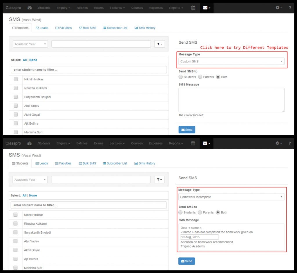 SMS Templates: New way for sending the Custom SMS on Classpro | by ...