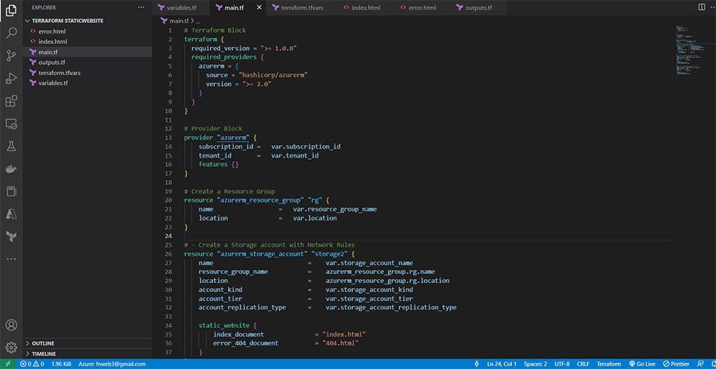 Deploy Static Website with Terraform and Azure — GDS | by Fernando Noguera | Medium
