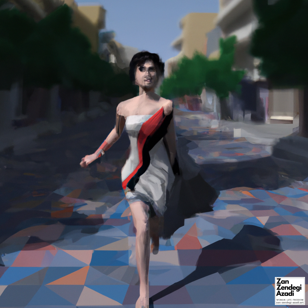 One woman Running Street in Geometric style - Zan Zendegi Azadi - Medium