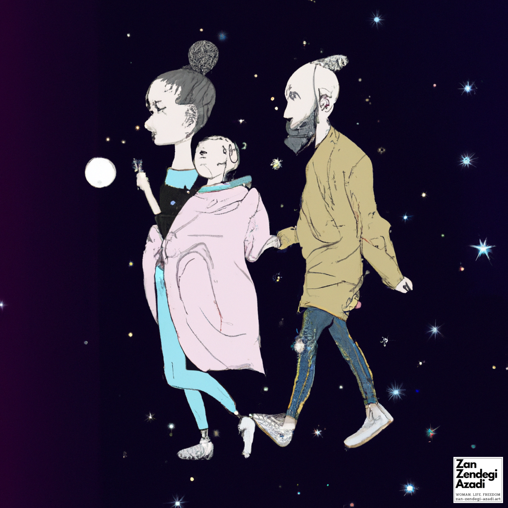 One woman, one man, and one child Walking Galaxy in Cartoonish style ...
