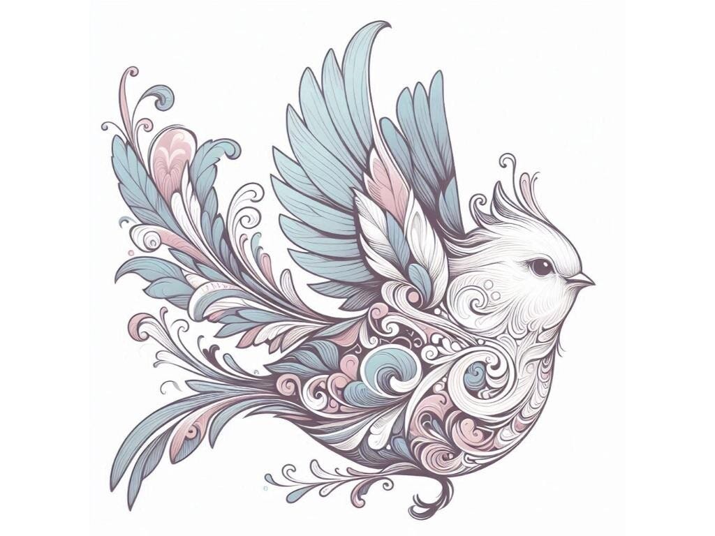 Pale Bird with Ornate Designs in Light B | by Quantumquiver | Sep, 2024 ...