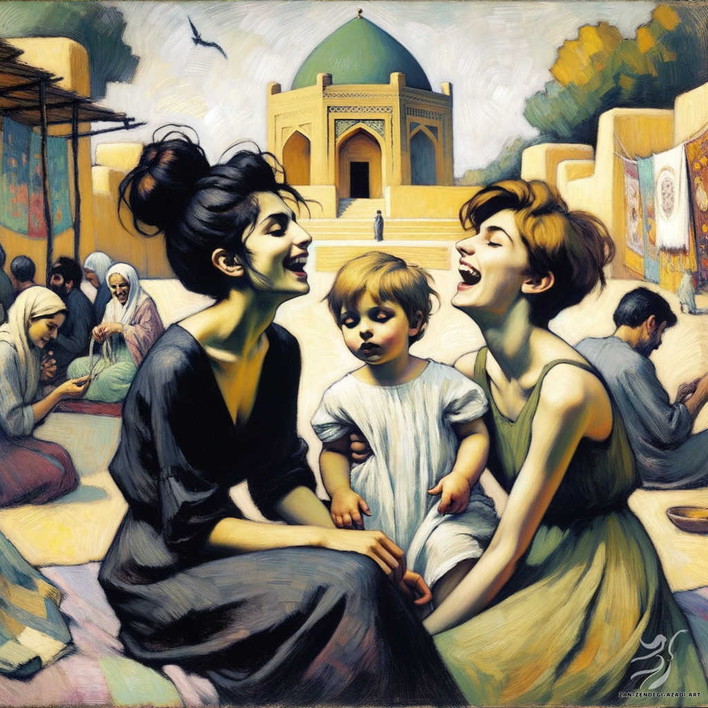Two women and one child Laughing Shop in Pablo Picasso style - Zan ...