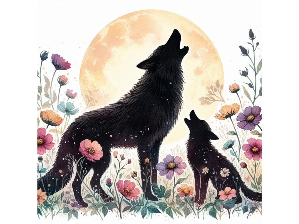 A Mother Wolf Howling with Her Pup Surro Free | by Nebulavoyage | Aug ...