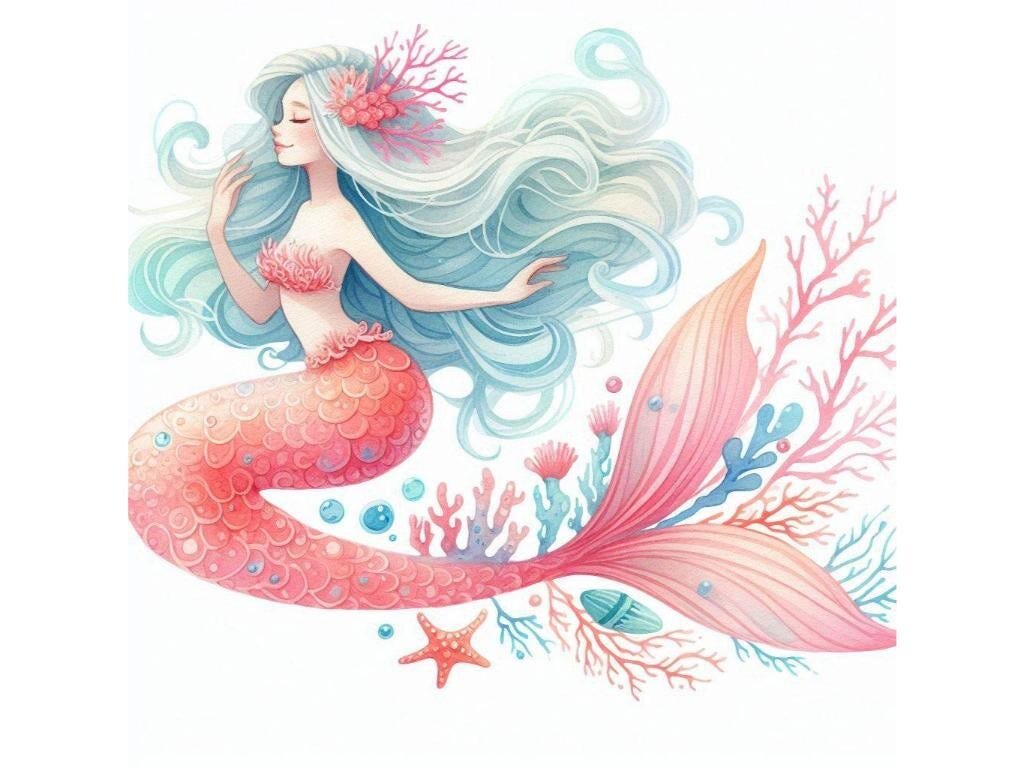 Light-colored Mermaid with Coral and Sea Free | by Auroraavenue | Sep ...