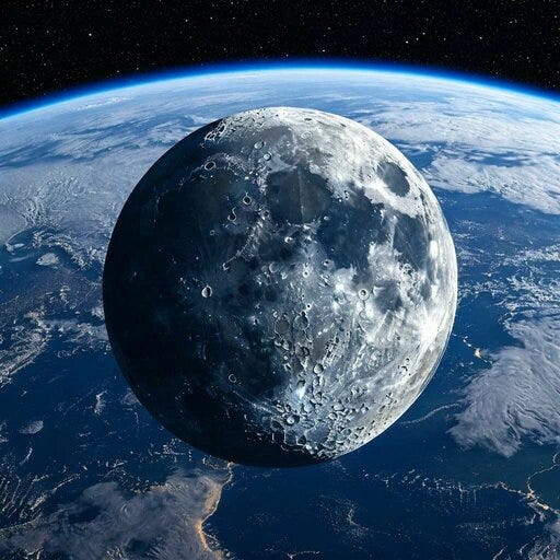 Earth In Space With Moon
