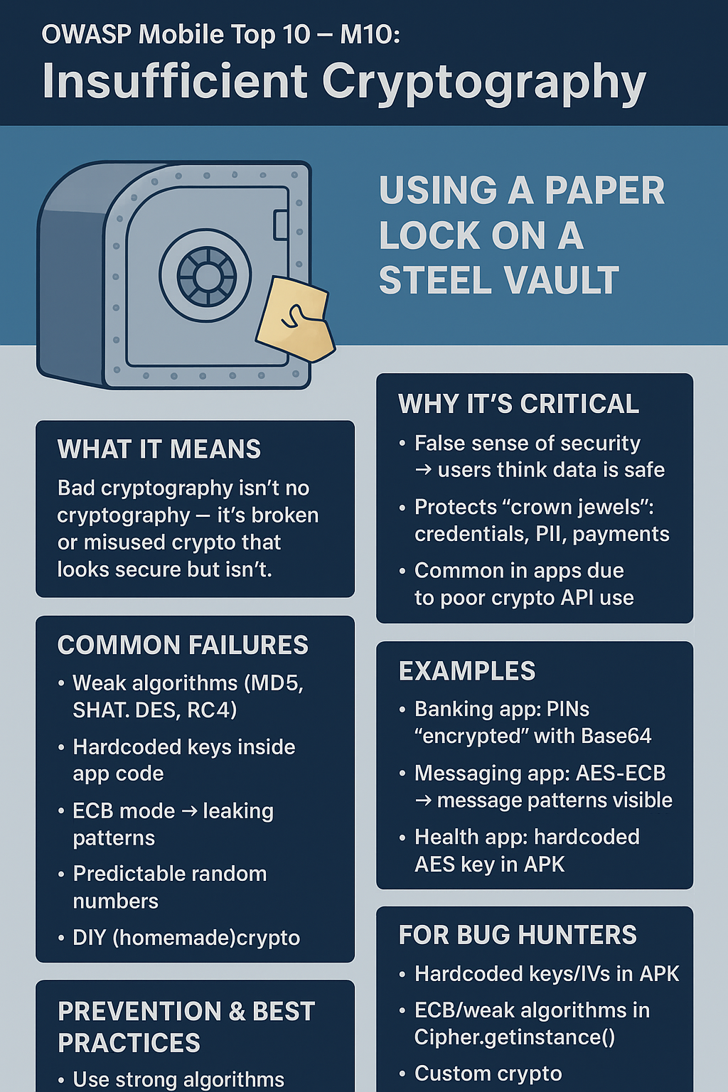 OWASP Mobile Top 10 — M10: Insufficient Cryptography (“Using a paper ...